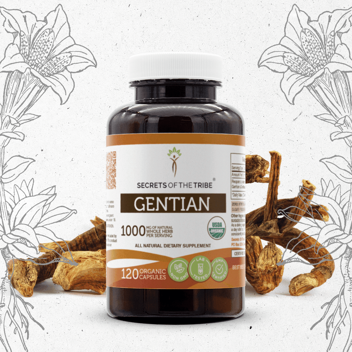 Secrets Of The Tribe Gentian Organic Capsules Dietary Supplement ...