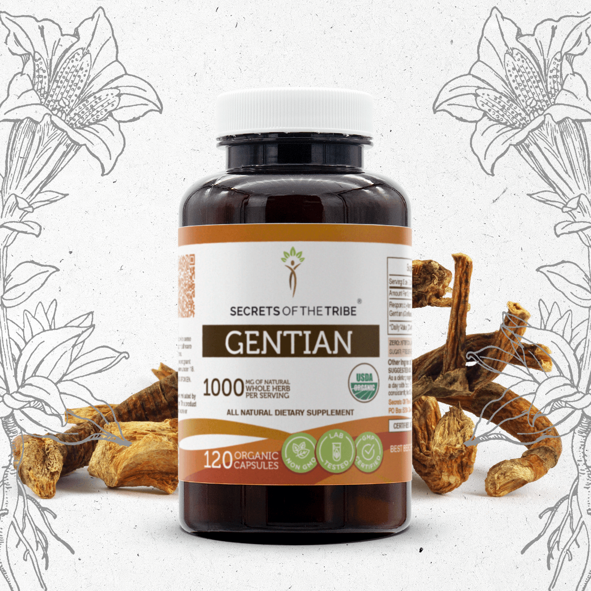 Secrets of the Tribe Gentian 120 Capsules, 500 mg, Responsibly farmed ...