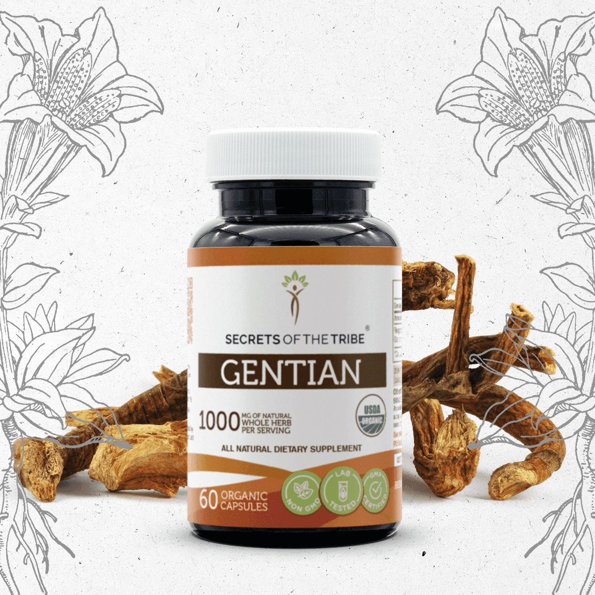 Secrets Of The Tribe Gentian Organic Capsules Dietary Supplement ...