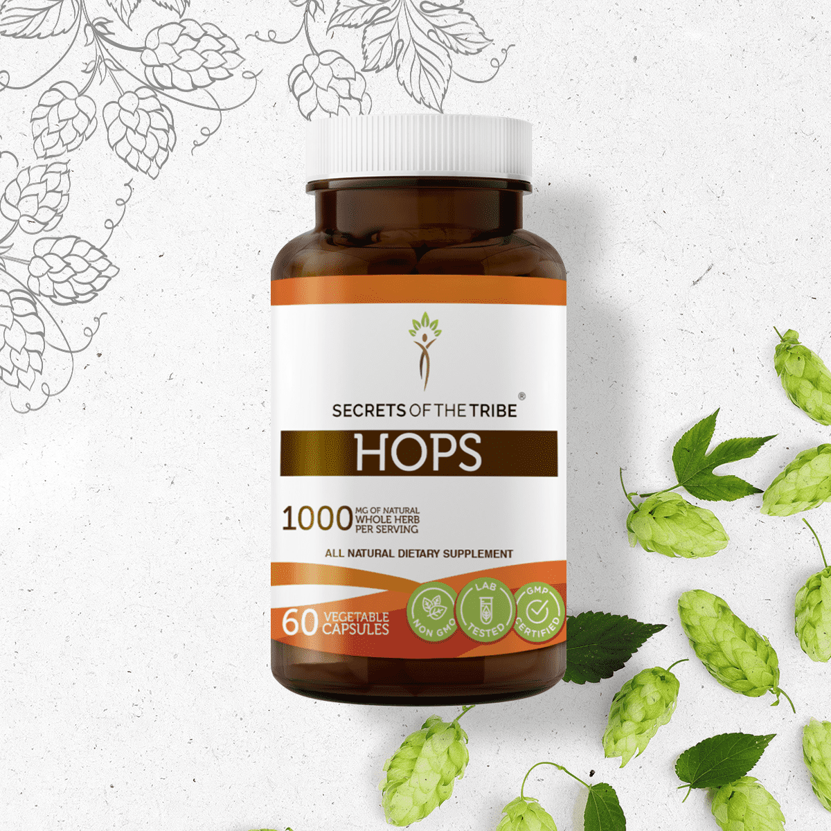 Secrets of the Tribe Hops 60 Capsules, 500 mg, Organic Hops (Humulus ...