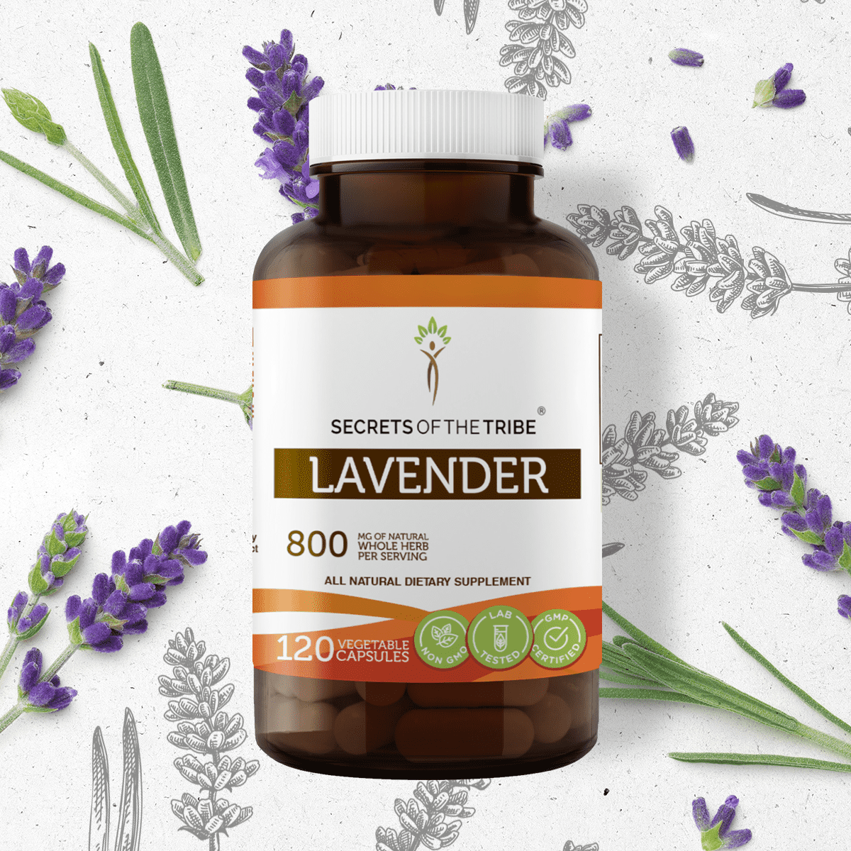 Secrets of the Tribe Lavender Capsules Dietary Supplement, Natural Herbal Capsules for Sleep ...