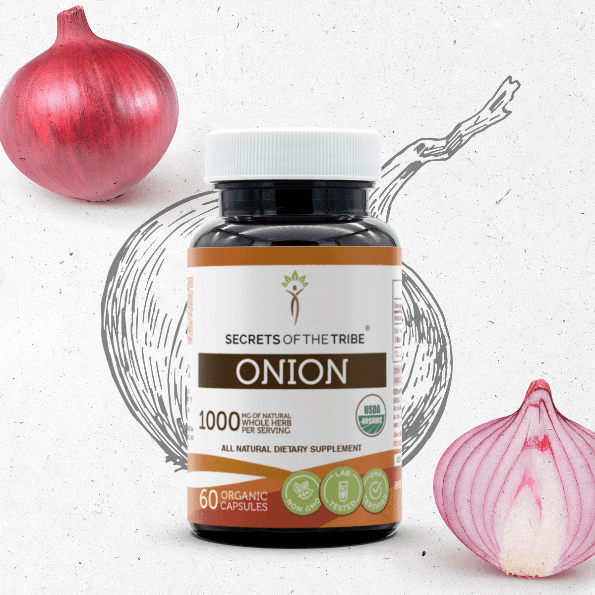Secrets Of The Tribe Onion Organic Capsules Dietary Supplement, Natural ...