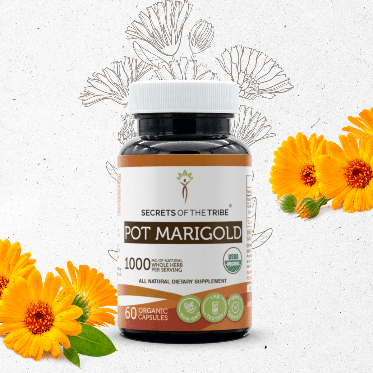 Secrets of the Tribe Pot Marigold 60 Capsules, 500 mg, Organic Pot ...