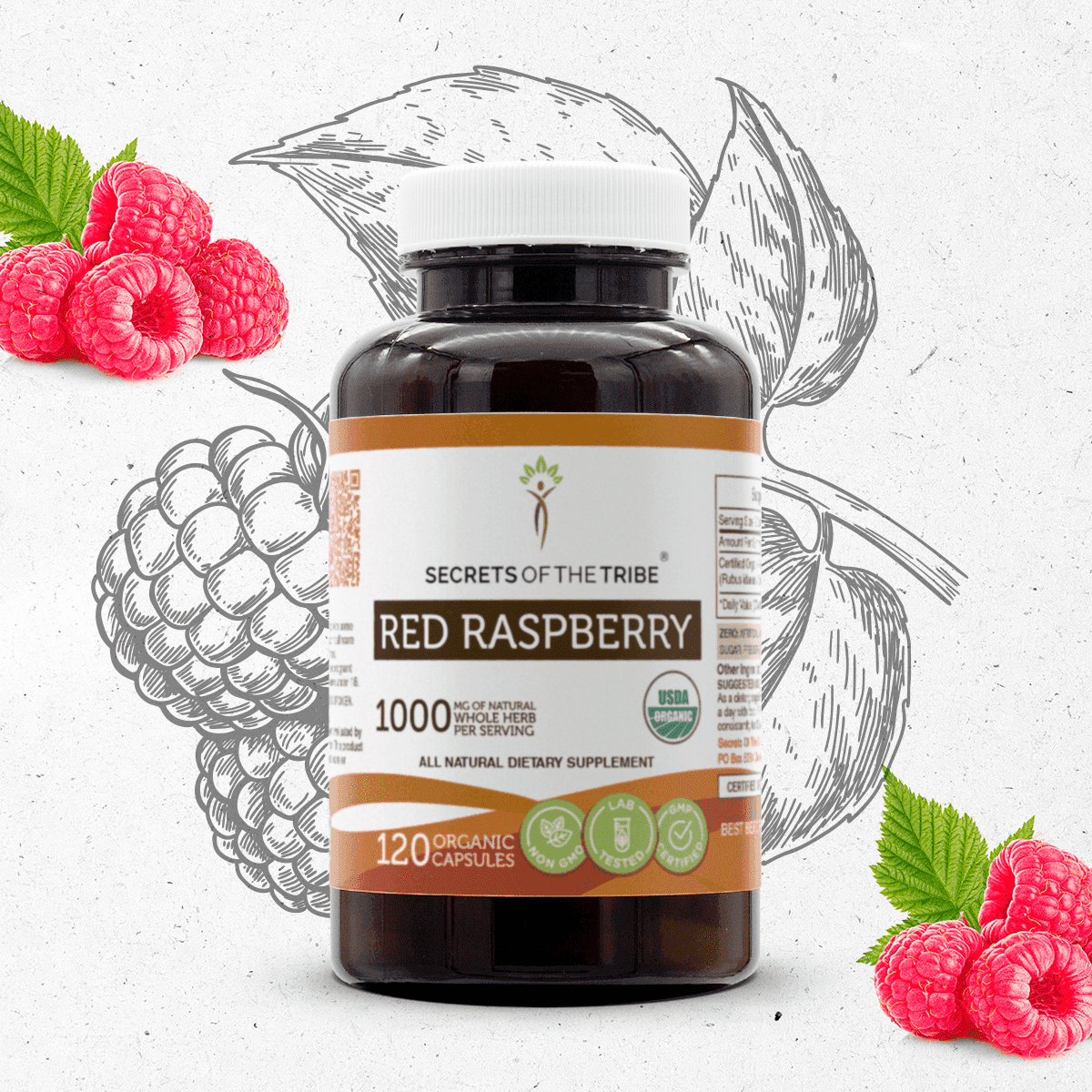 Secrets Of The Tribe Red Raspberry Organic Capsules Dietary Supplement ...