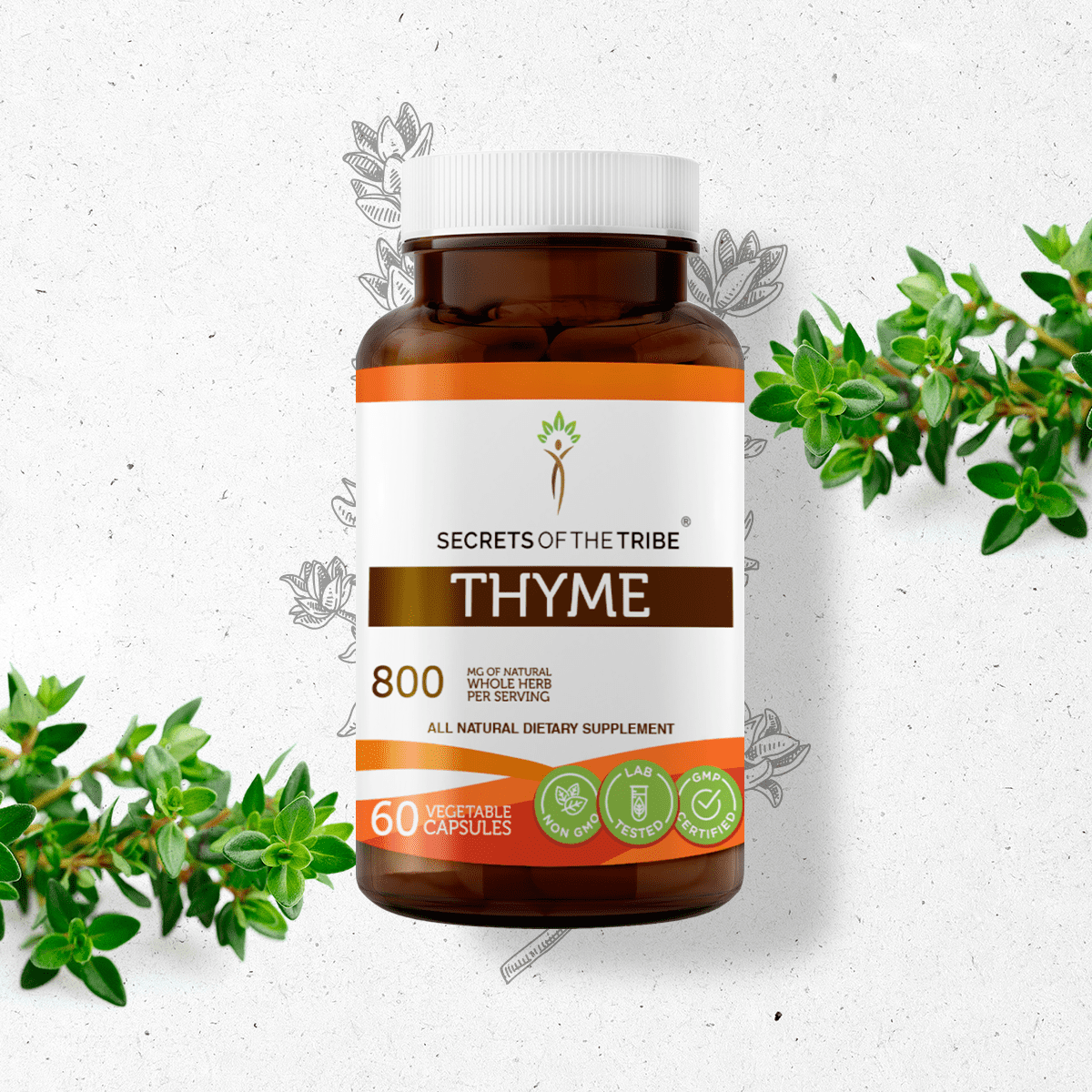 Secrets of the Tribe Thyme 60 Capsules, 400 mg, Organic Thyme (Thymus ...