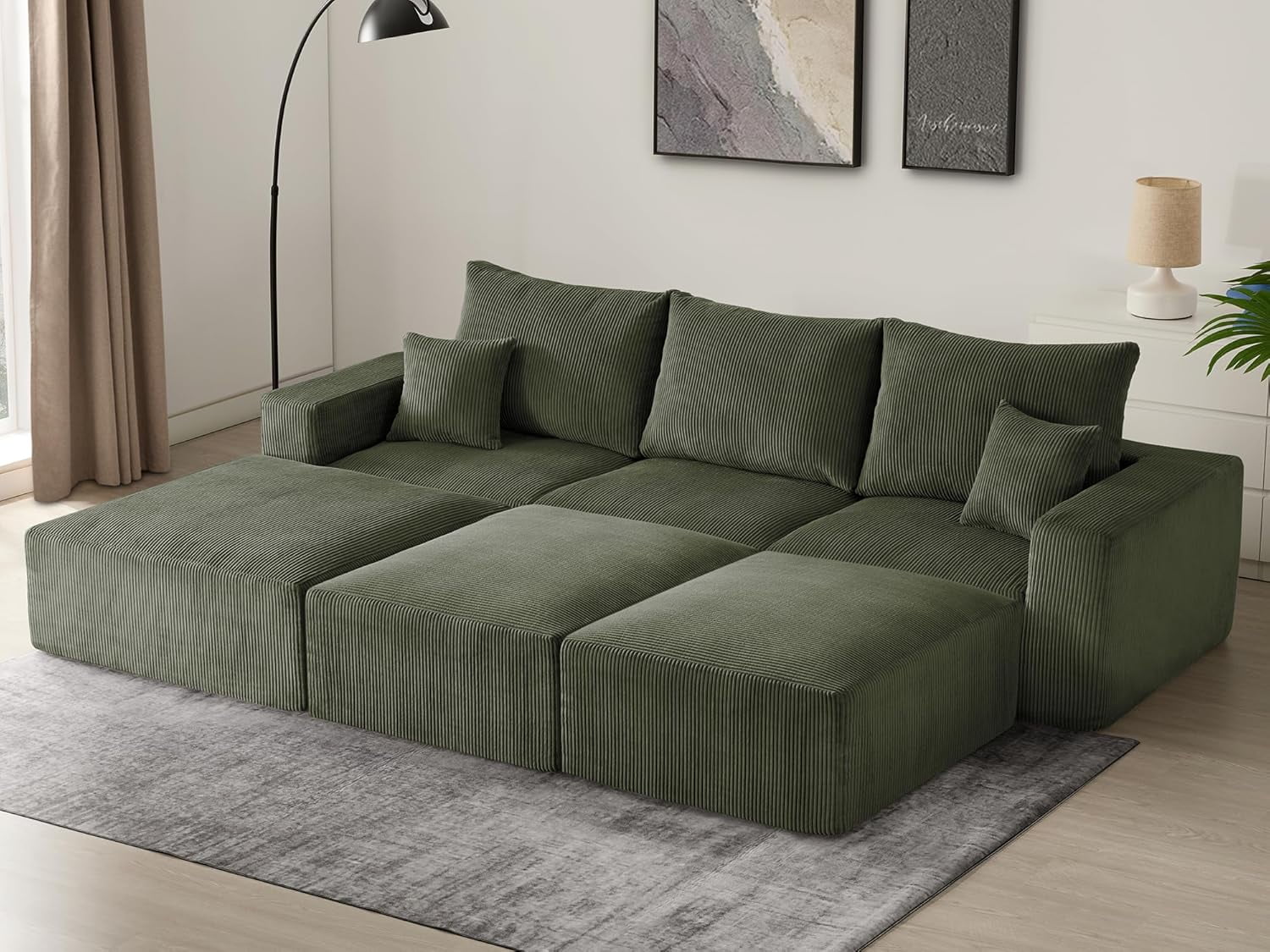 Sectional Cloud Boneless Sofa Bed Couches for Living Room-113'' Green 3 ...