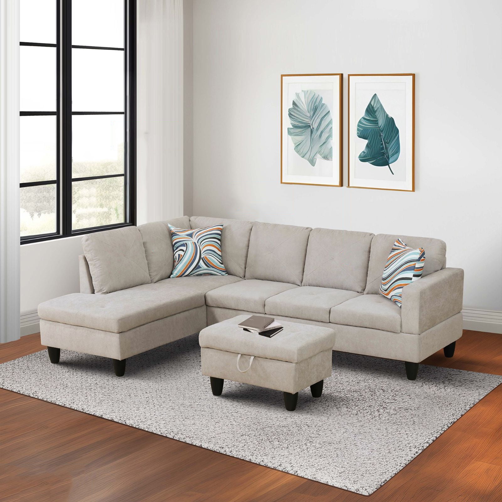 Sectional Couch for Living Room Furniture Sets, Flannelette L Shape ...