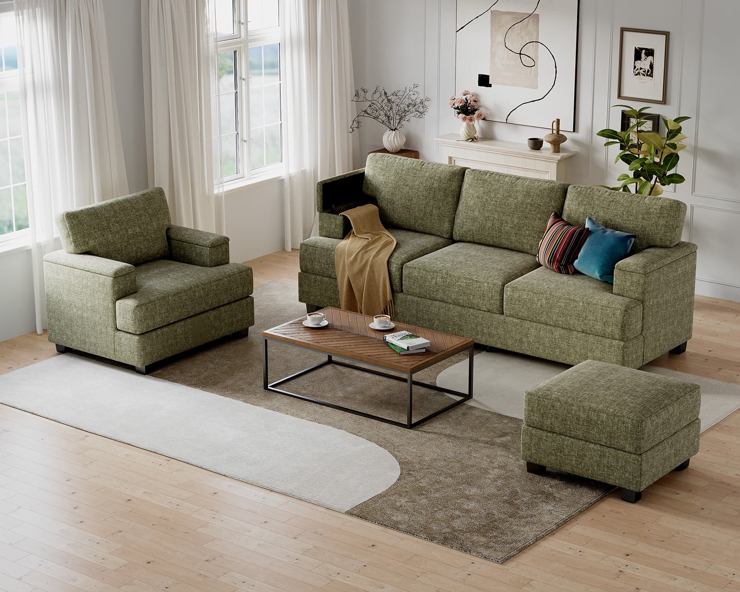 Sectional Couch Sofa with Armrest Organizer,85" L Shaped Couch with ...