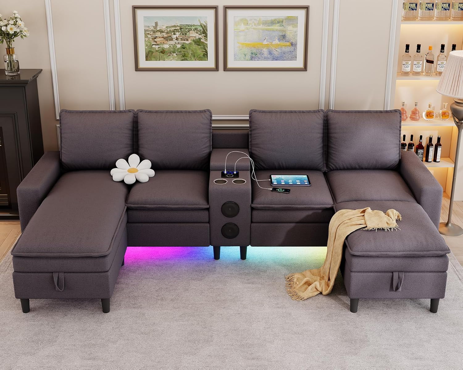 Sectional Couches for Living Room, 4 Seat Sectional Sofa with Smart ...