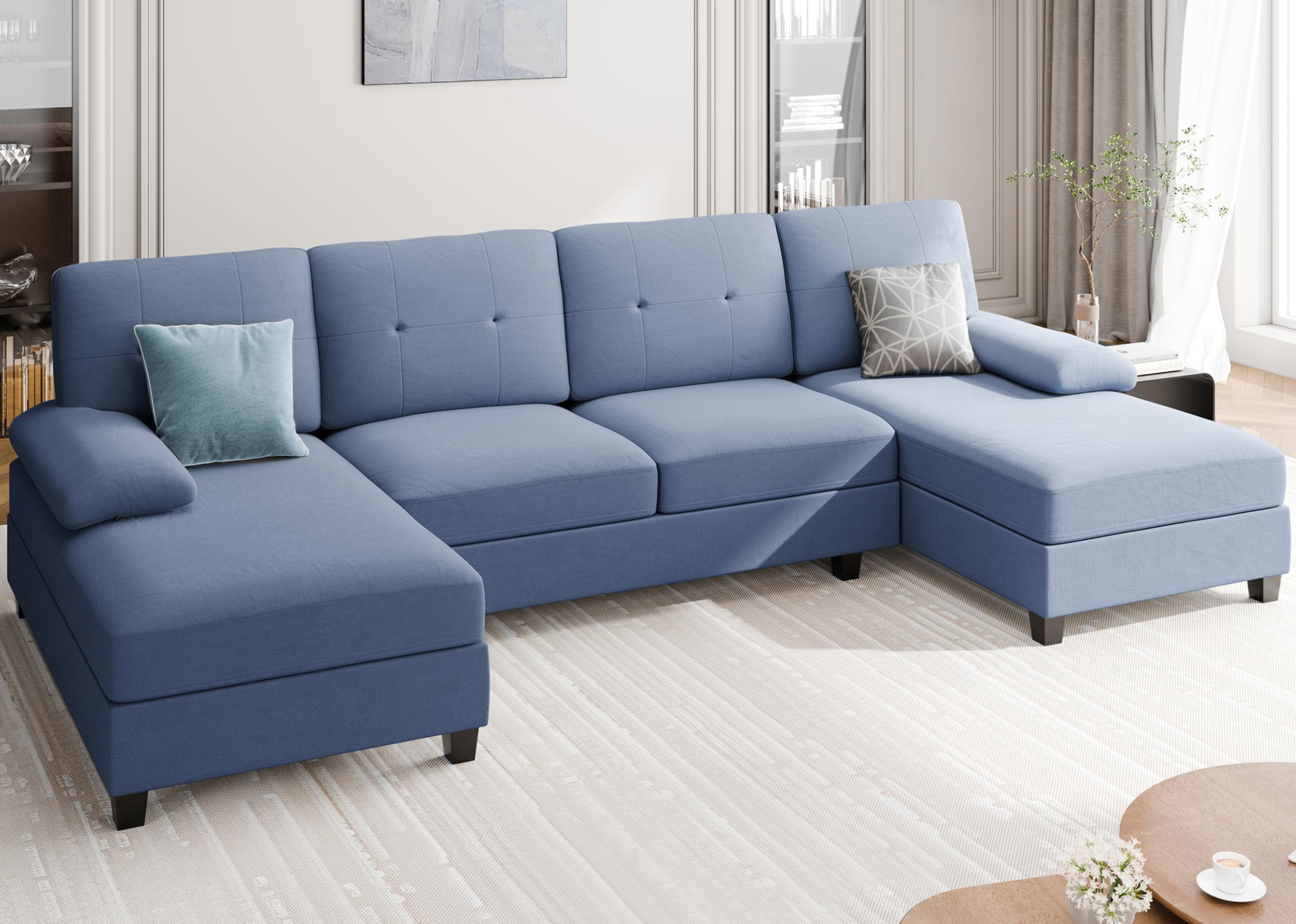 Sectional Couches for Living Room, 4 Seat Sofa Set U-Shaped Couch with ...