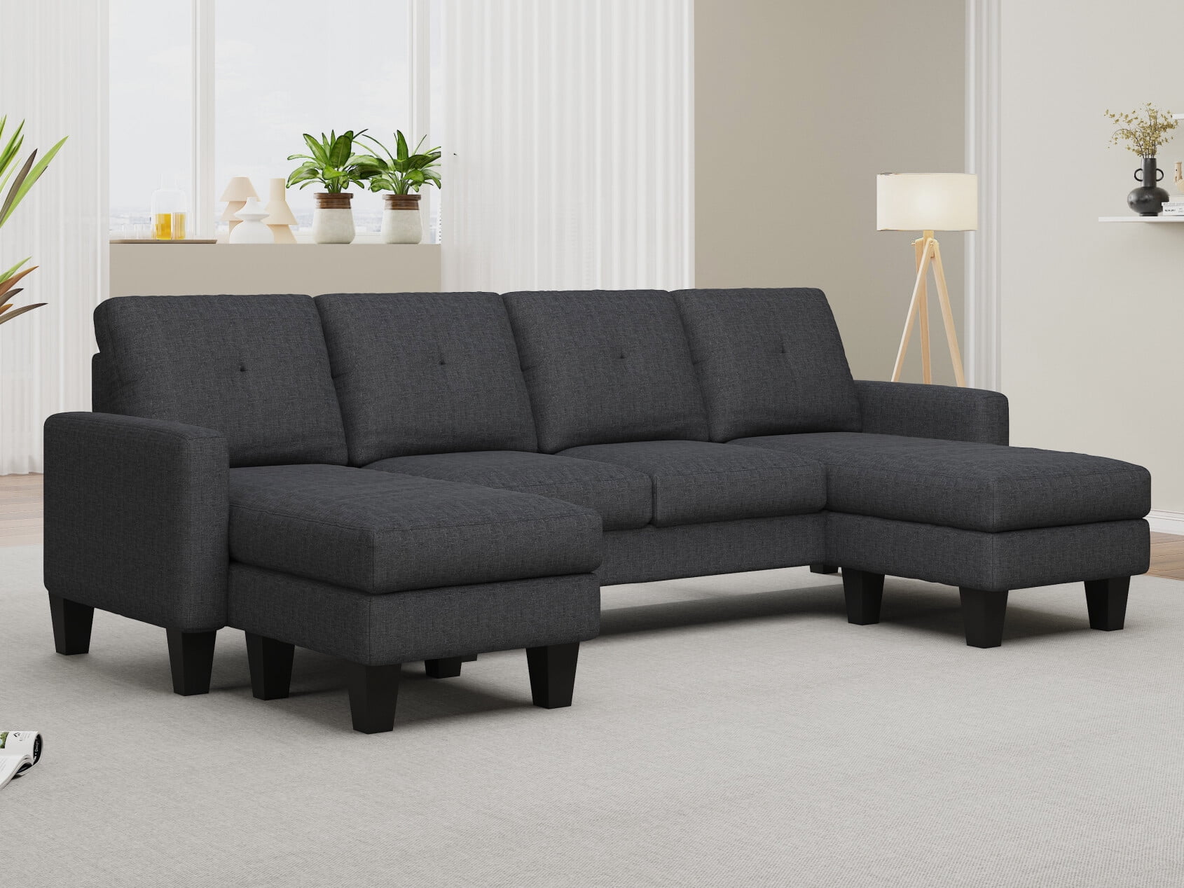 Sectional Couches, U-Shaped Sofa Couch with Elastic Backrest, 4 Seat ...