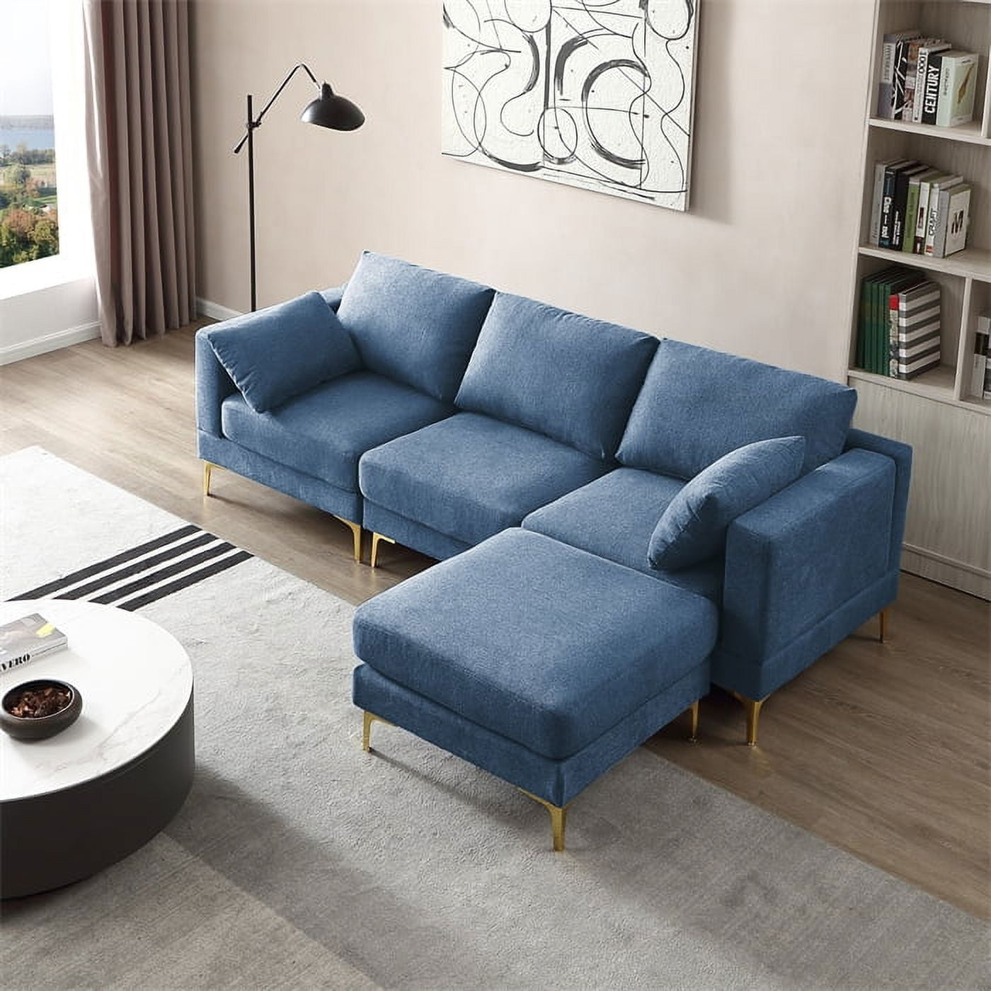 Sectional L-Shaped Couch, 3 Seater Sofa with 2 Pillows and Reversible ...