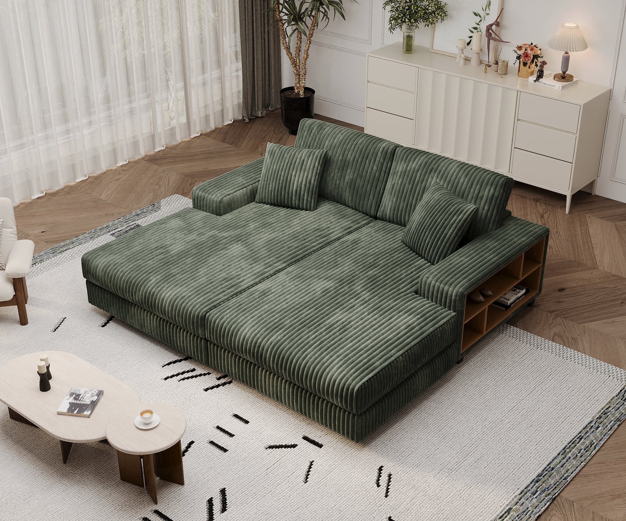 Sectional Modern Sleeper Sofa Bed Couches with 2 Pillows, 2-Seater ...