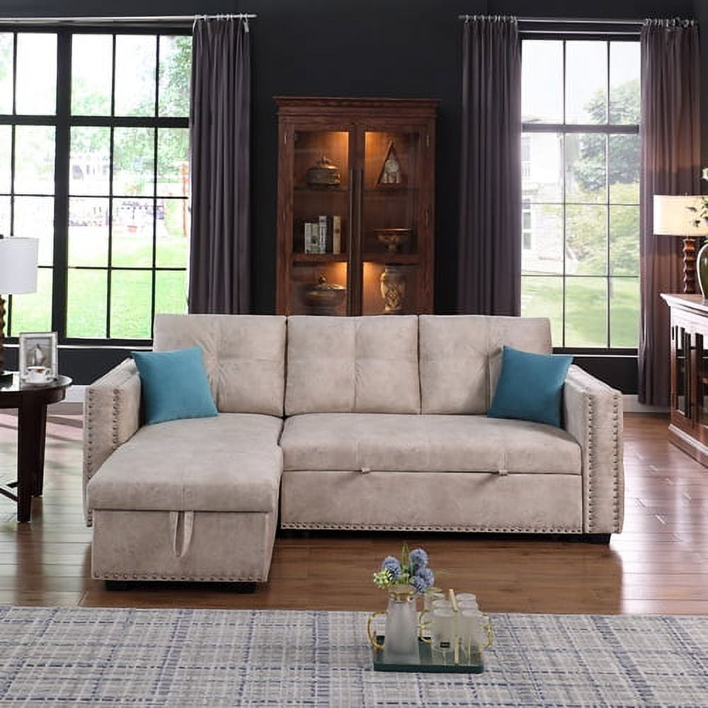 Sectional Sleeper Sofa Couch, L-Shaped Pull Out Couch with Reversible ...
