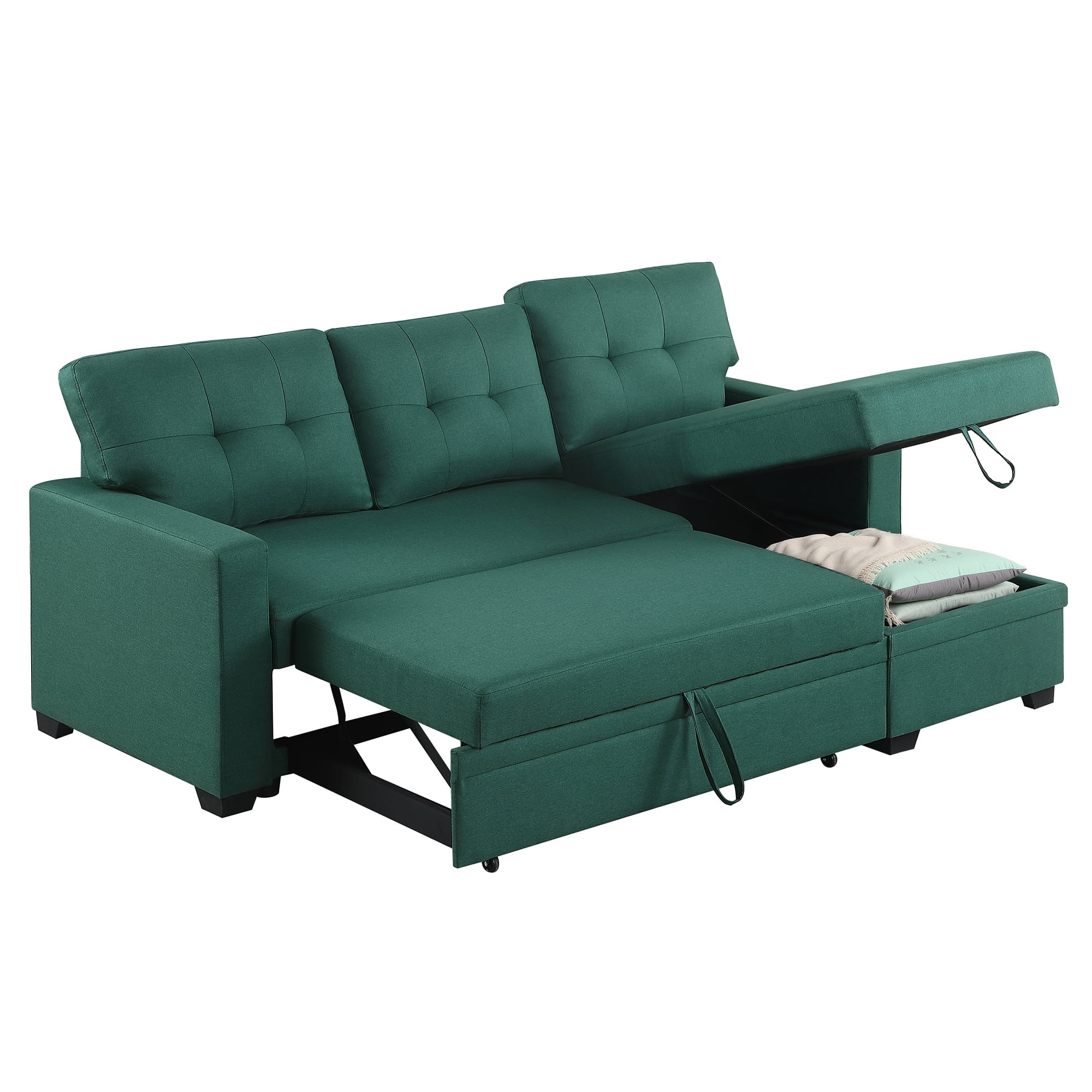 Sectional Sleeper Sofa Queen Size l Shape Couch with Storage Pull Out ...
