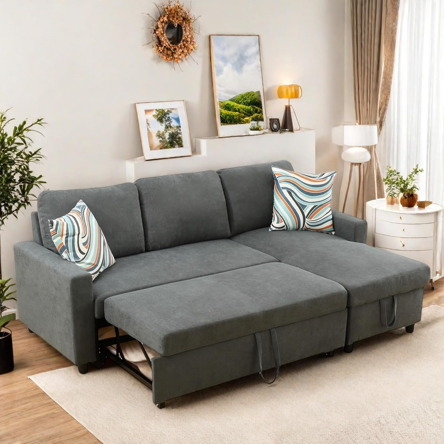Sectional Sofa Bed, Modern L Shaped Sleeper Sofa with Storage Chaise ...