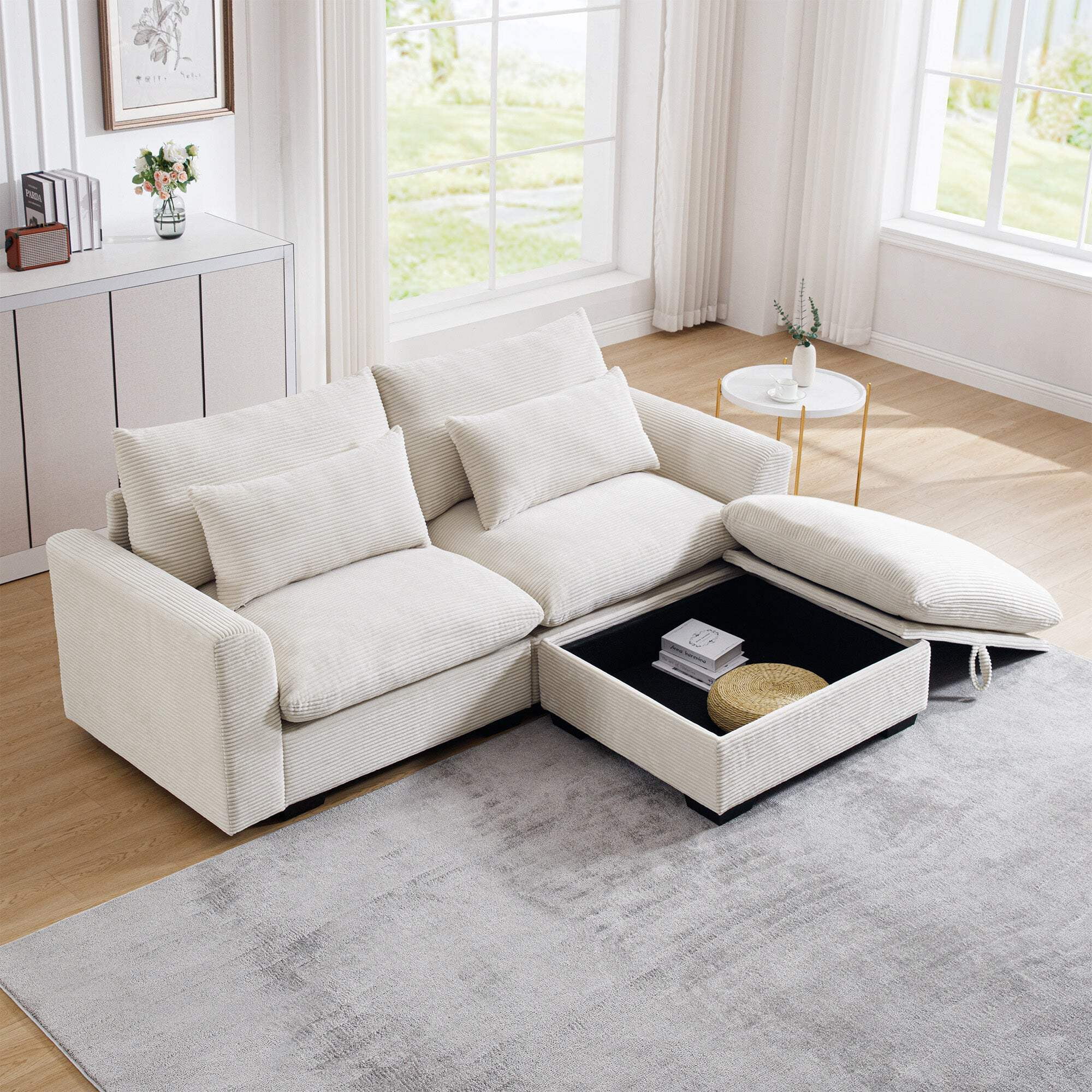 Sectional Sofa Comfy Corduroy Couch For Living Room With Pillows And ...