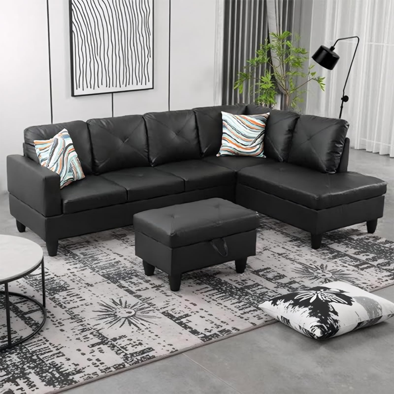 Sectional Sofa Couch, 103" Modern 6-Seaters Living Room Sets with Right ...