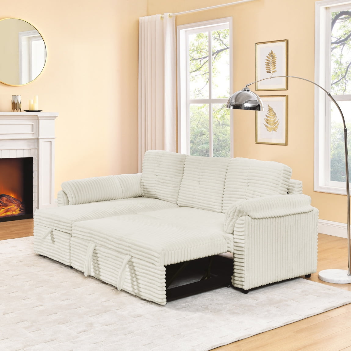 Sectional Sofa Couch, 90" Sleeper Sofa Bed with Reversible Storage ...