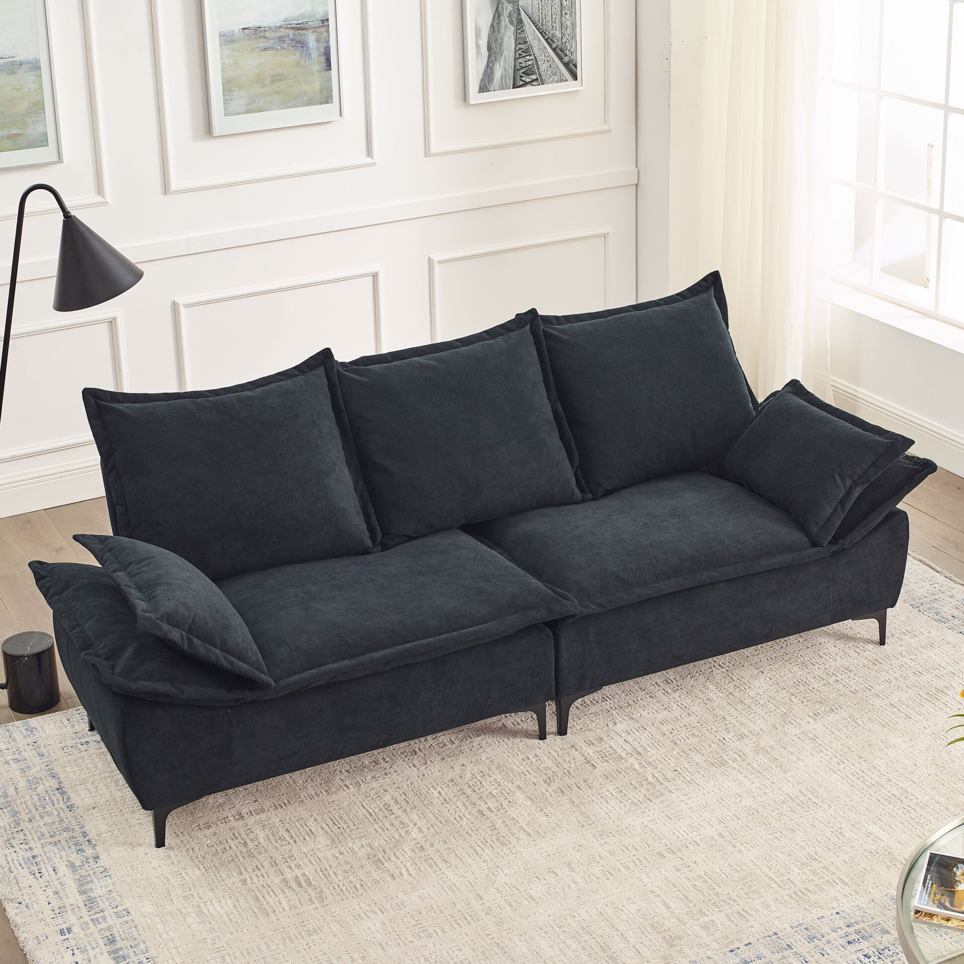 Sectional Sofa Couch, Comfy Small Sofa Couch with Back and Armrest ...