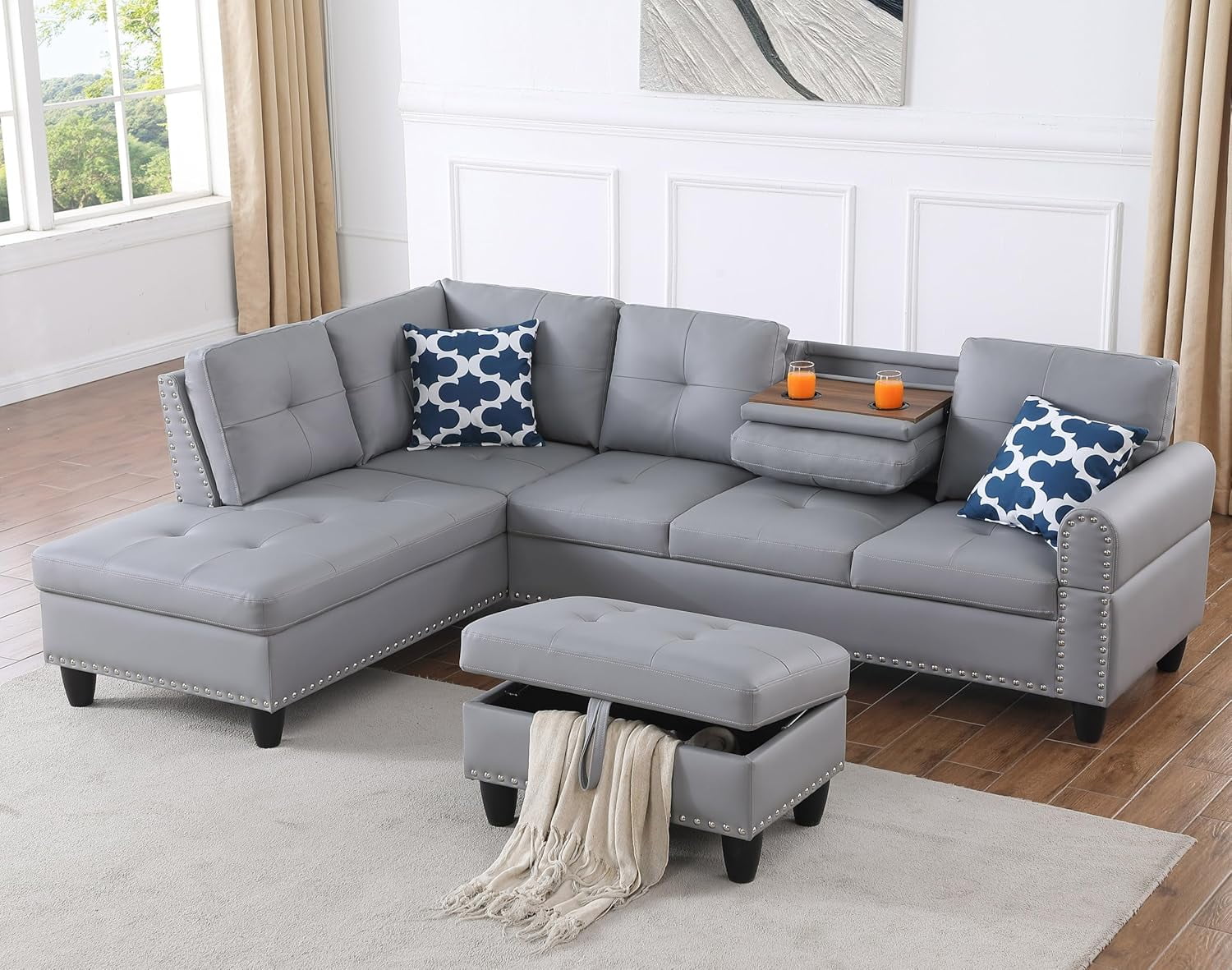 Sectional Sofa Couch, Modern 4-Seaters Living Room Furniture Sets with ...