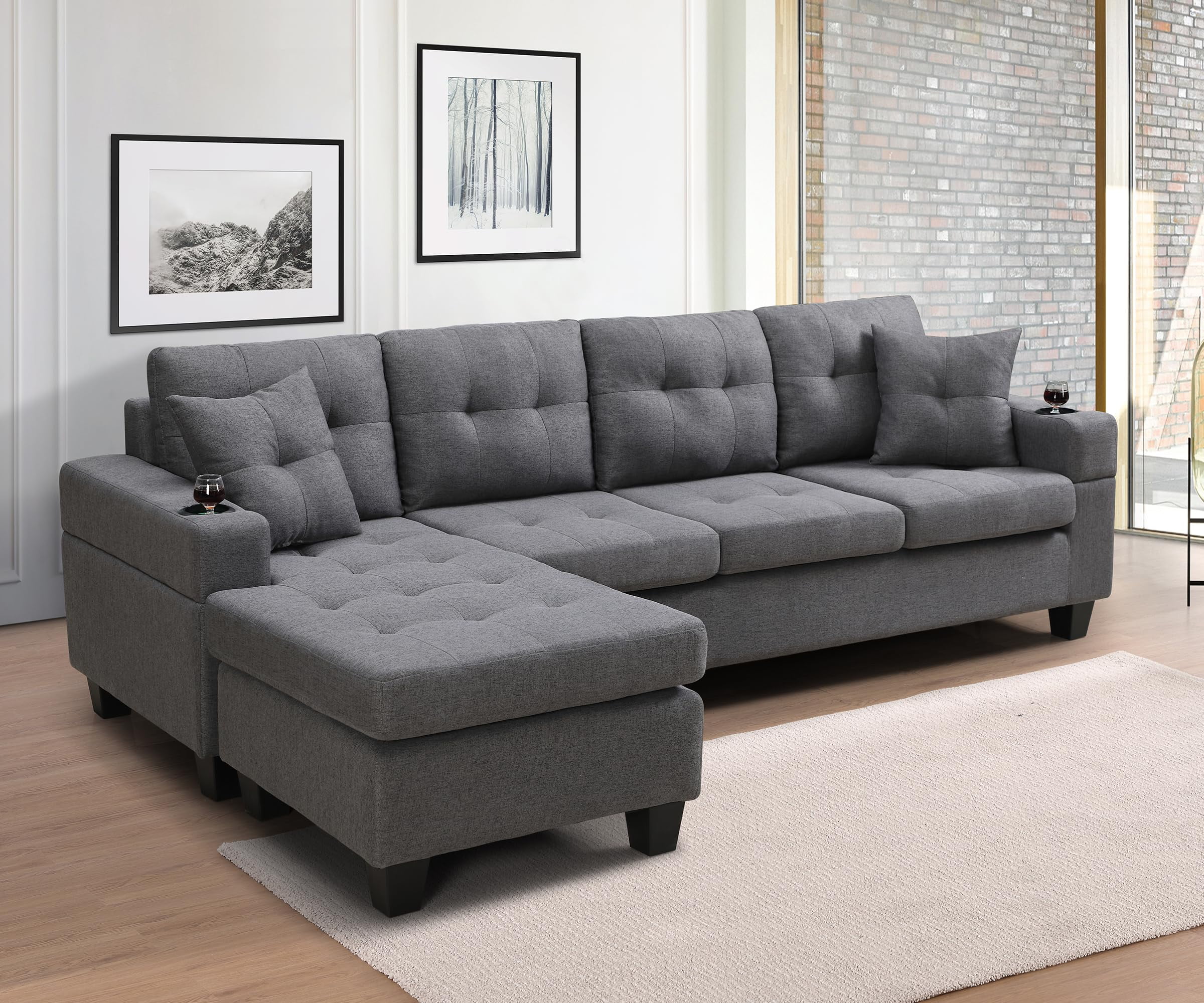 Sectional Sofa Couch, Modern 4-Seaters Living Room Furniture Sets with ...