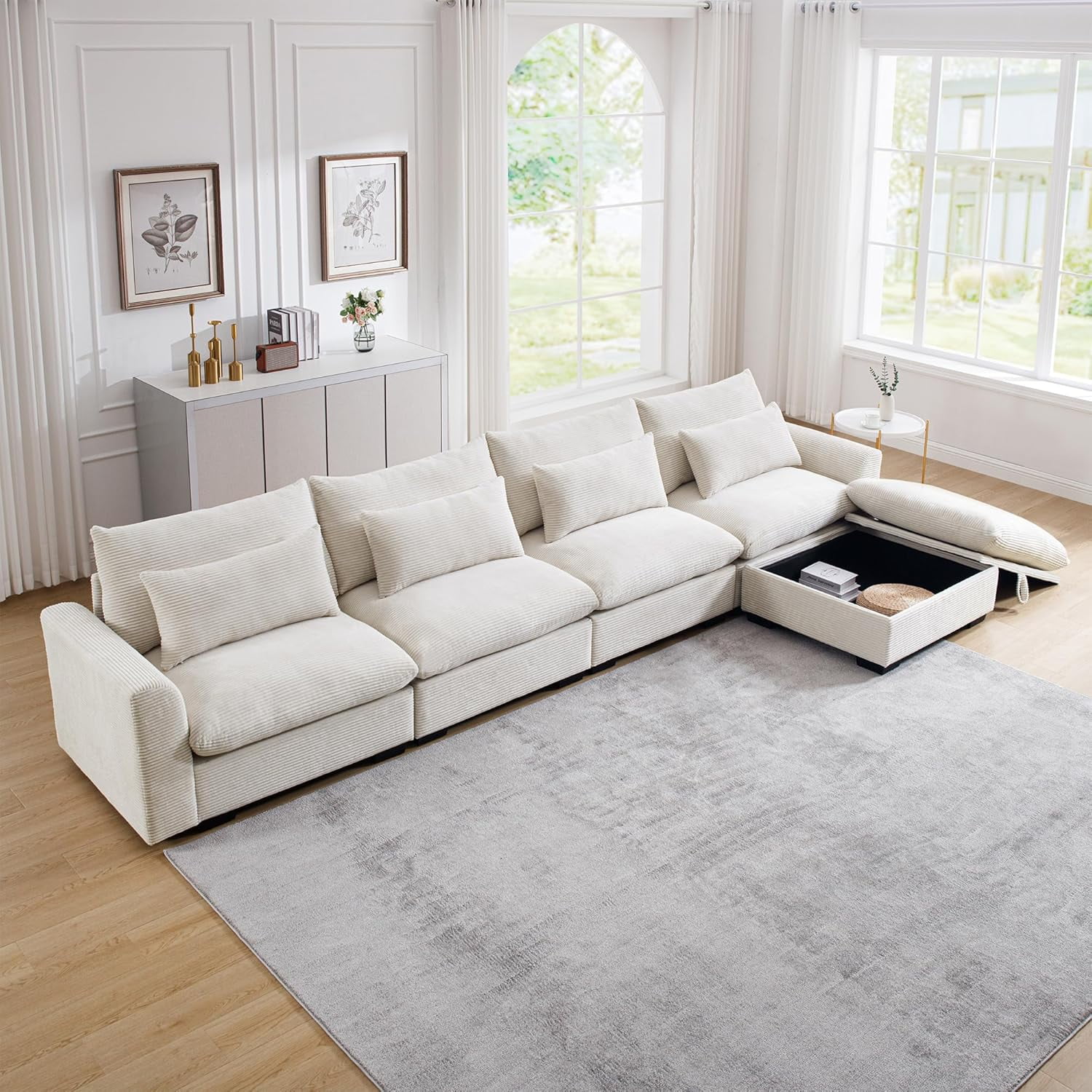 Sectional Sofa Couch with Ottoman, 157.5" Modern L Shaped Cloud Couch ...
