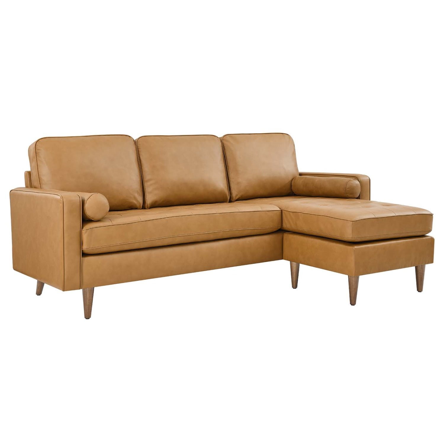 Sectional Sofa Couch, Tan, Leather, Mid Century Living Lounge Cafe ...