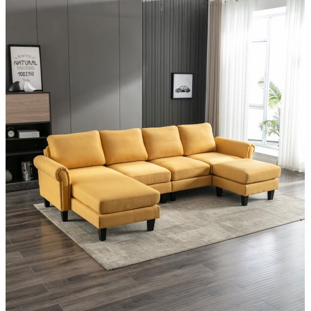 JINS & VICO Modern U Shape Fabric Sectional Sofa with Ottoman and 2 ...