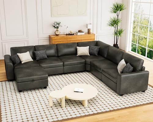 Sectional Sofa Couches for Living Room - 114'' Grey 7 Seat Modular L ...