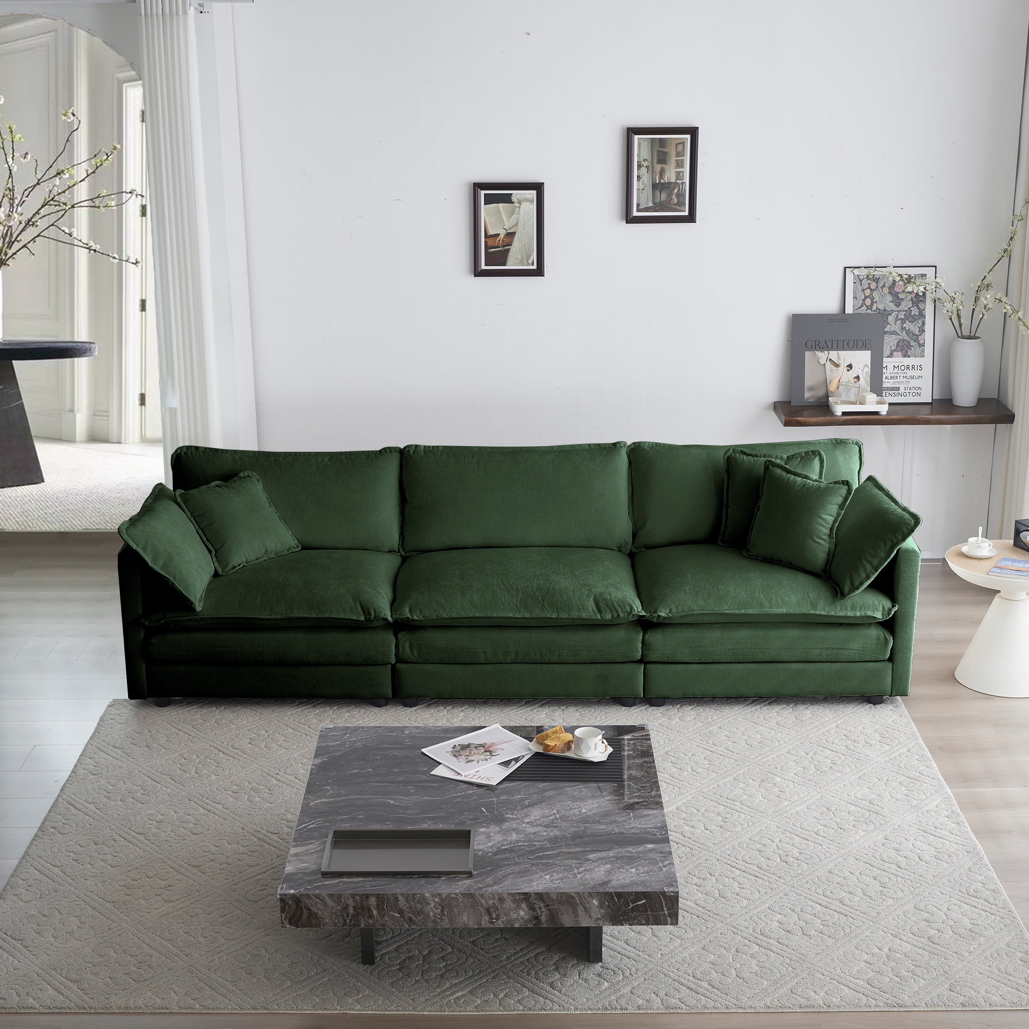 Sectional Sofa Couches, Upholstered Deep Seat Couches with Arm Pillows ...
