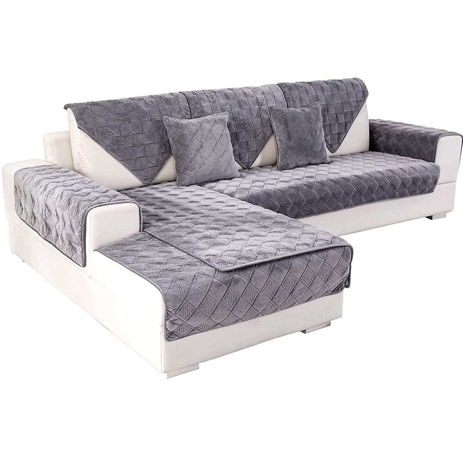 Sectional Sofa Cover, Velvet Sofa Slipcover Furniture Protector Anti ...