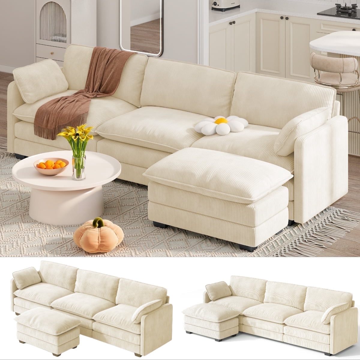Sectional Sofa, Lofka 105"Cloud Sectional Couch with L-Shape Chaise ...