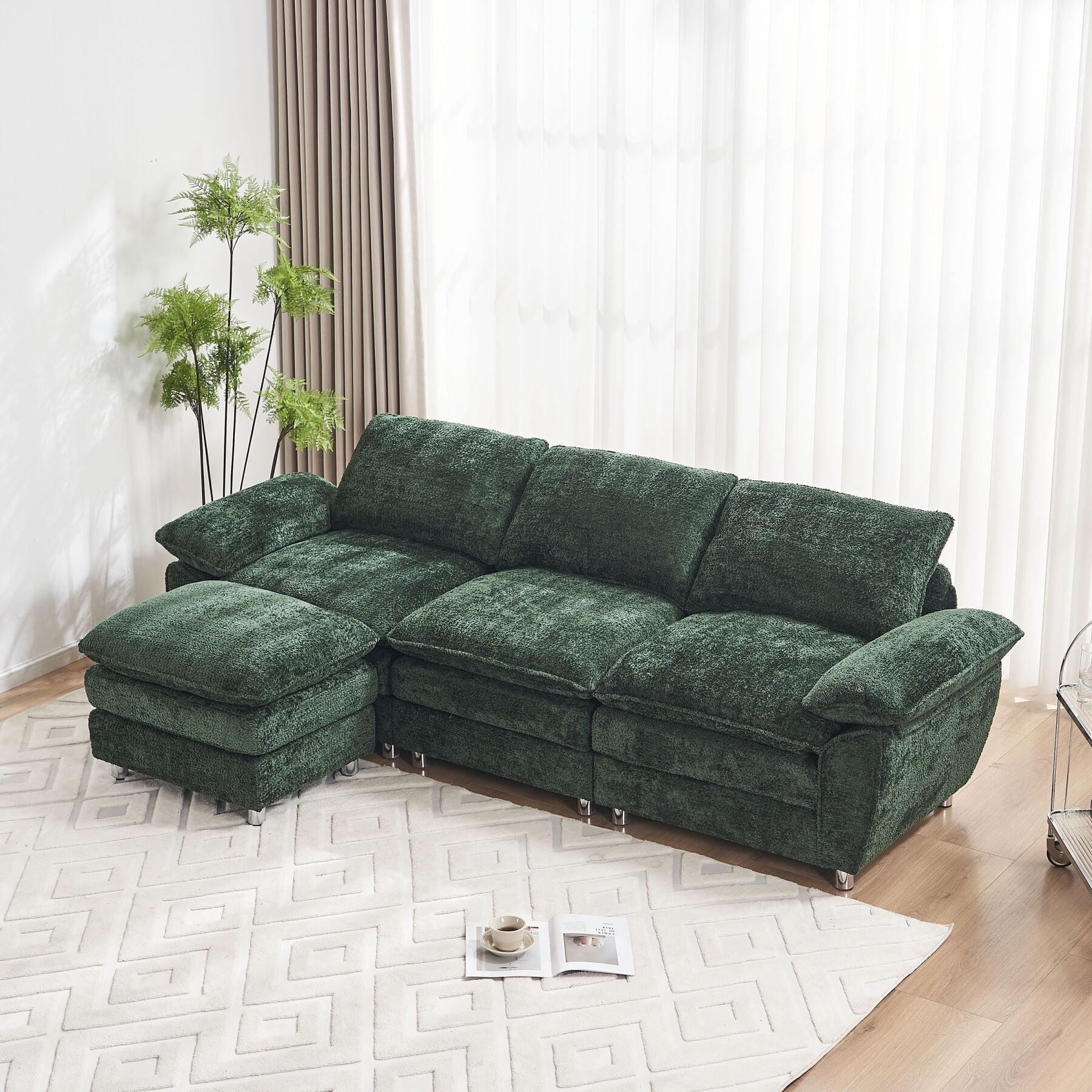 Sectional Sofa with Ottoman Modern Deep 3-Seat Sofa Couch with Ottoman ...