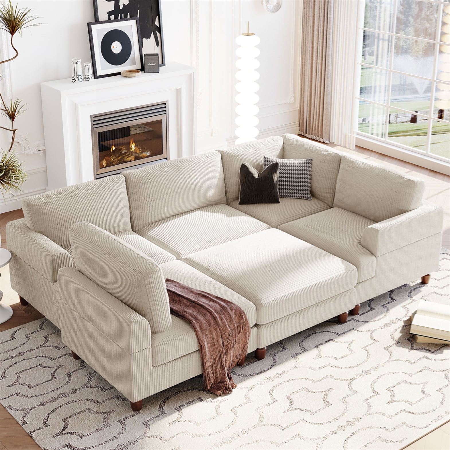 Sectional Sofa with Ottoman, U_Style Sectional Couches for Living Room ...