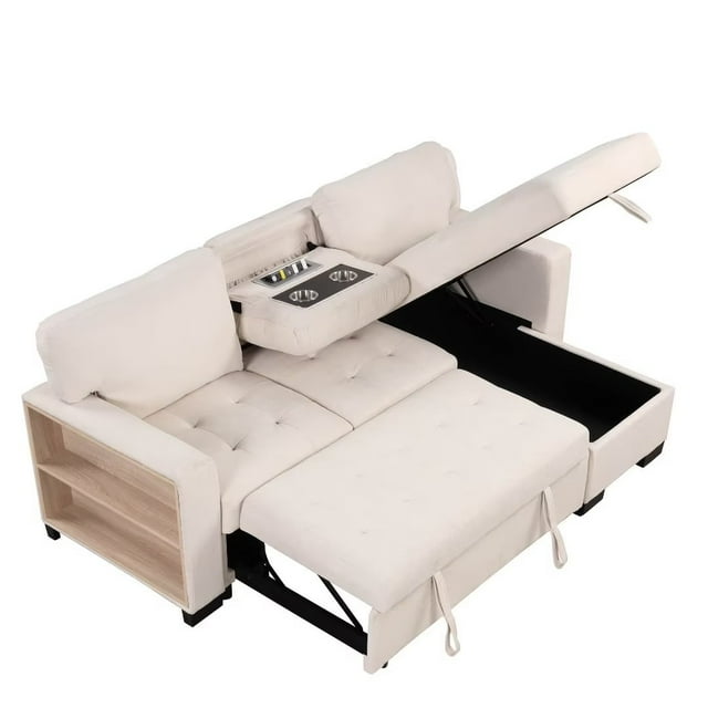 Sectional Sofa Set with Light Chaise, Pull-Out Sofa Bed with Drop Down ...