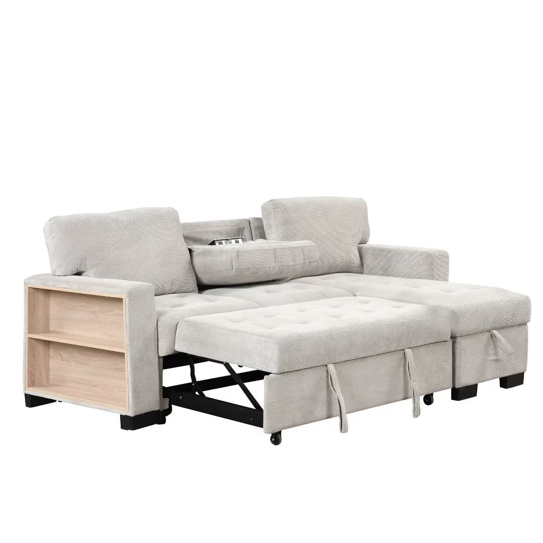 Sectional Sofa Set with Light Chaise, Pull-Out Sofa Bed with Drop Down ...
