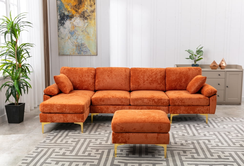 Sectional Sofa, Velvet Sectional Sofa Couch with Memory Foam, U Shape 6 ...