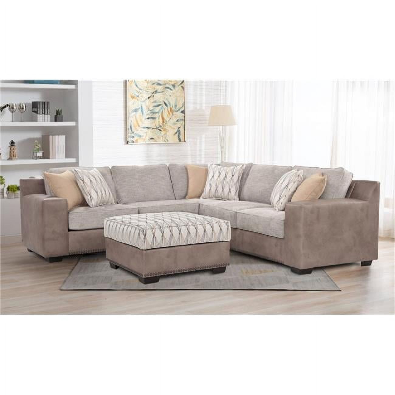 Sectional Sofa in Parchment Chenille Fabric, Multi Color - 3 Piece ...