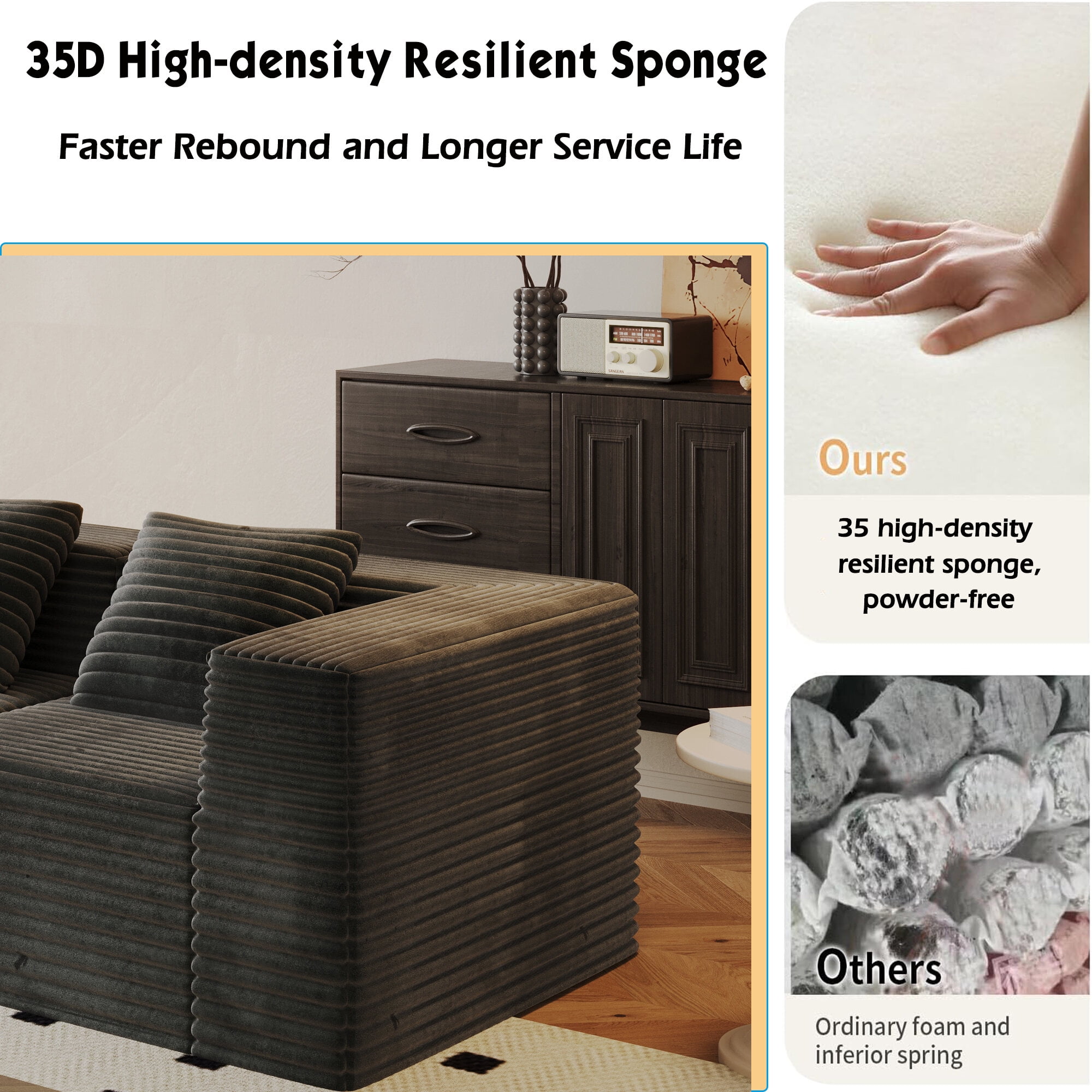 Sectional Sofas Modular Sectional Couch, Boneless Sofa with Deep Seat ...
