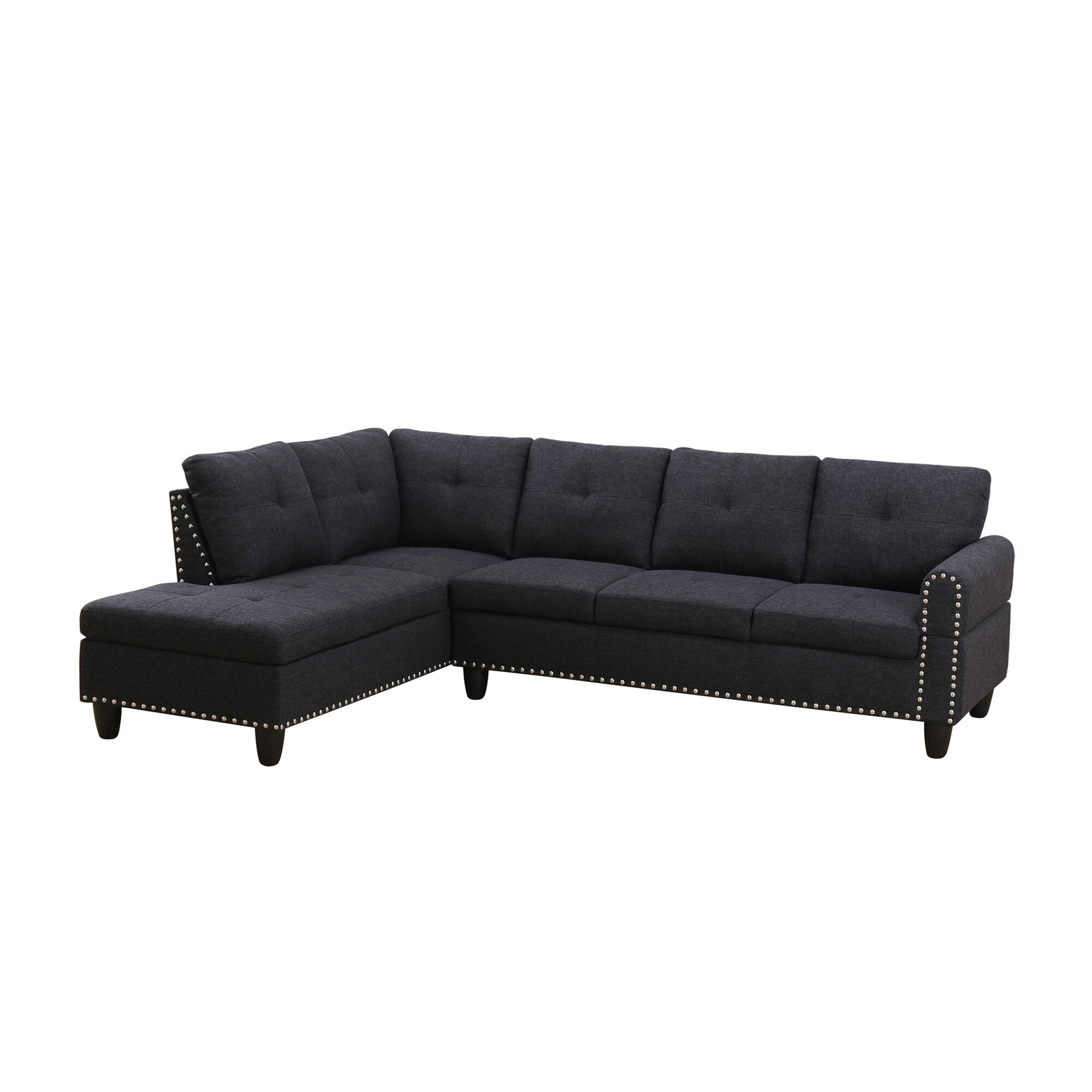 Sectional Sofas, Rivet - Trimmed L - shaped Sofa 2pc, Charcoal Grey ...