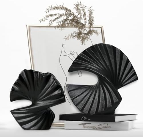 Sector Vase, Set of 2 - Minimalist Nordic, Black Ceramic Sector Vase ...