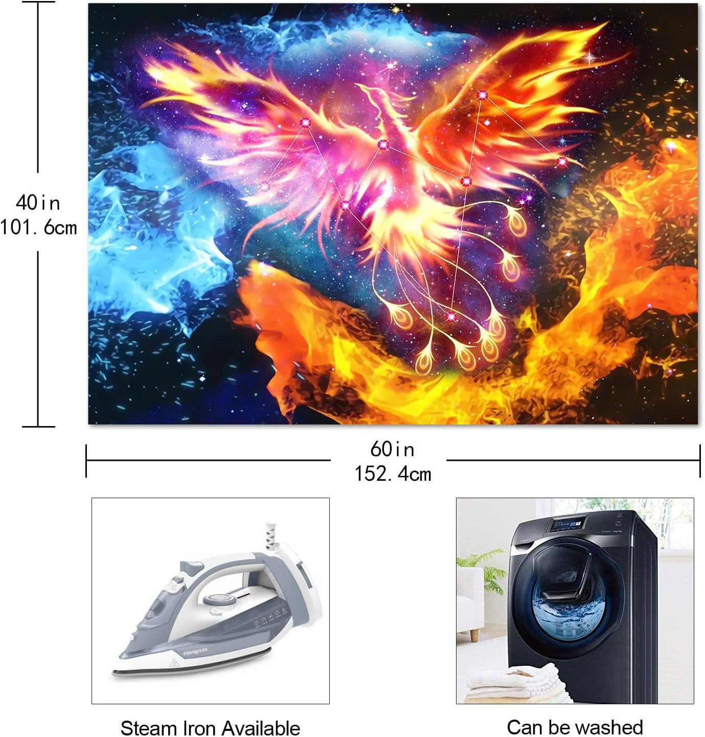 Secular Phoenix Bird Tapestry 60X40In Flame Bird Animal Flying To The ...