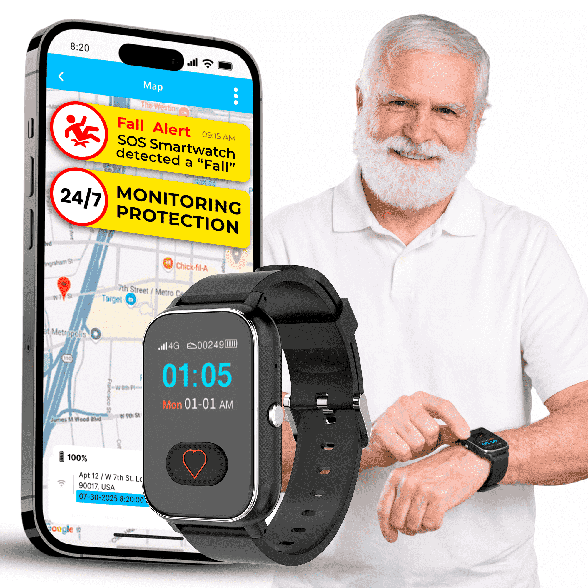 Seculife New 2026 Elderly Fall Alert SOS Smartwatch, Medical Alert, 2 ...