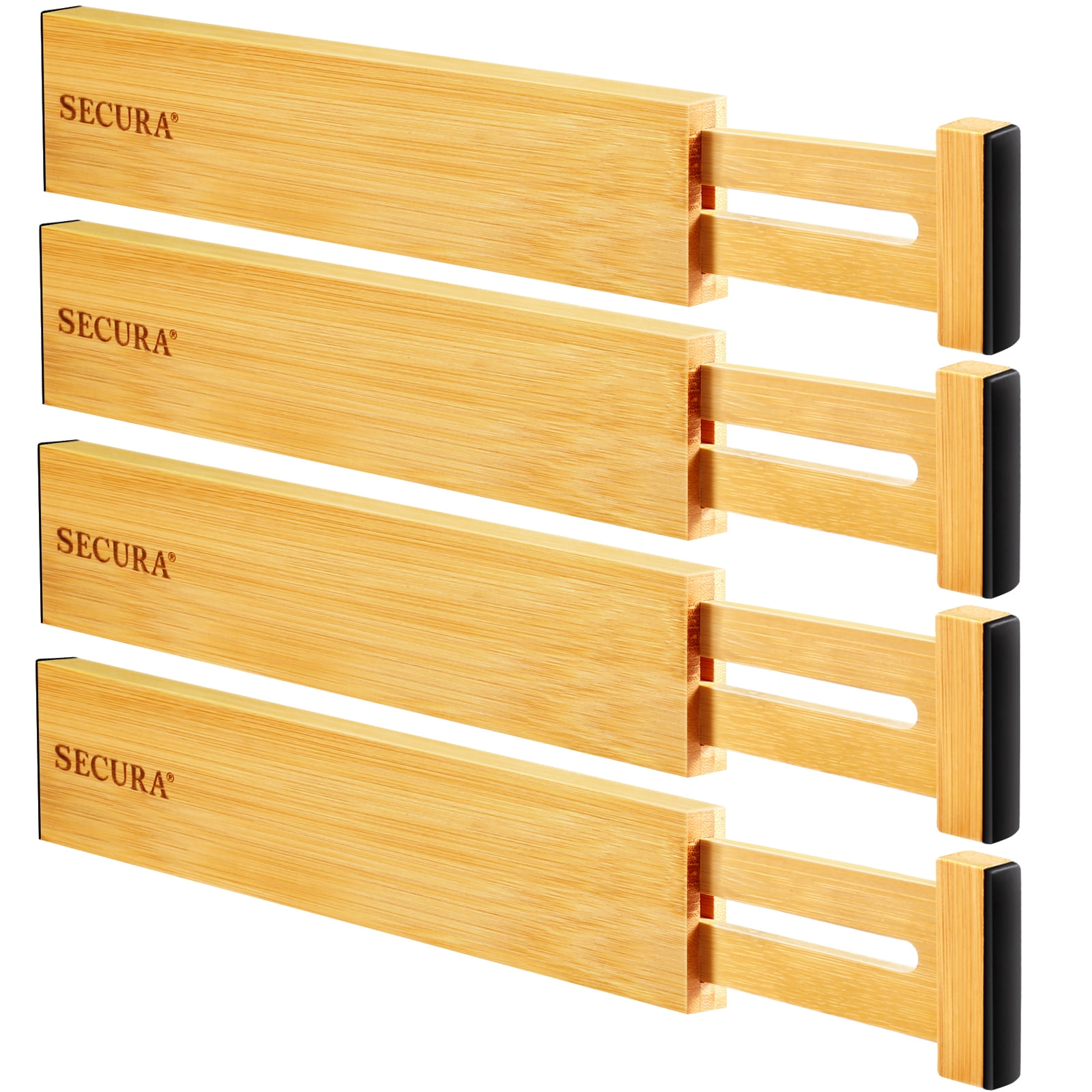 Secura Bamboo Drawer Dividers Organizer 4-Pack, Adjustable Drawer ...