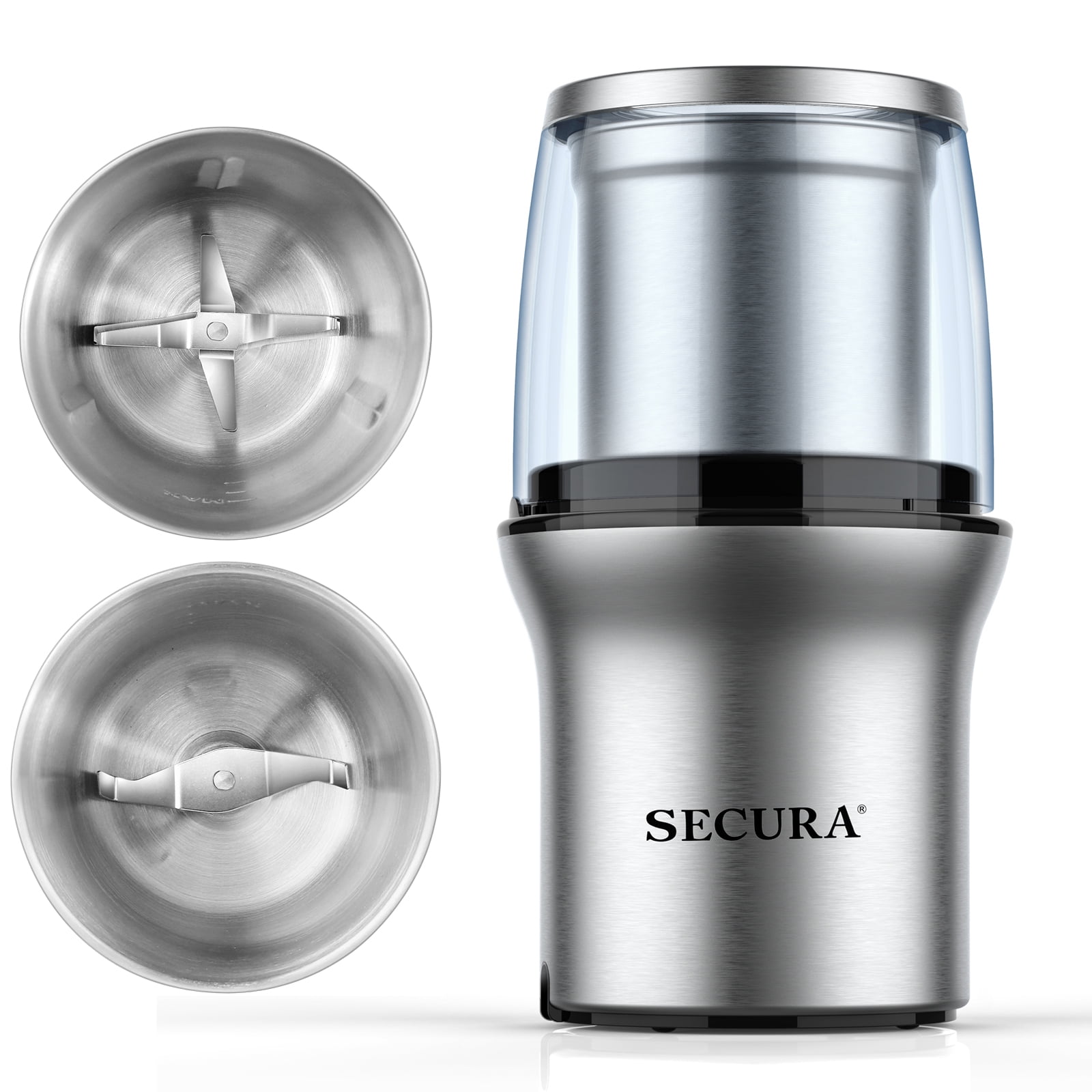 Secura Electric Coffee and Spice Grinder with 2 Stainless Steel Blades ...