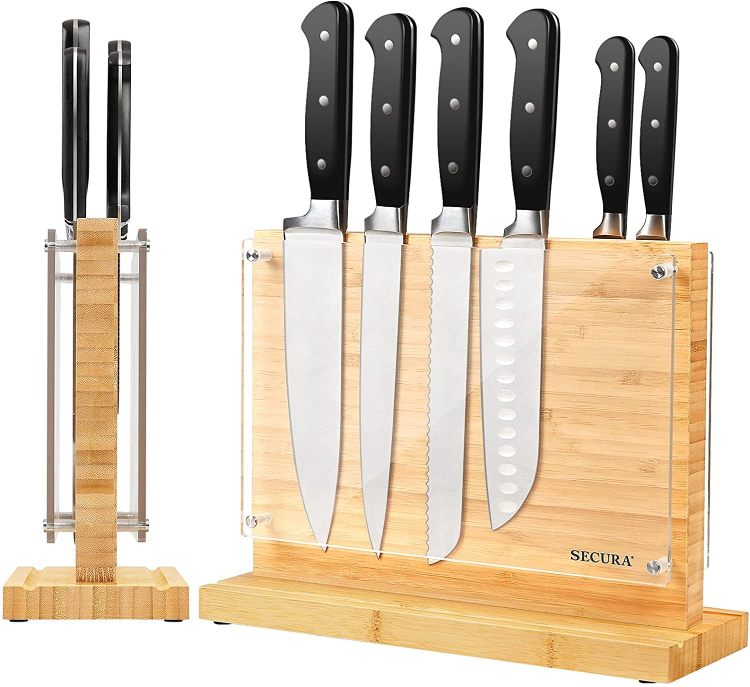 Secura Magnetic Knife Block, Wooden Double Side Knife Stand for Kitchen ...