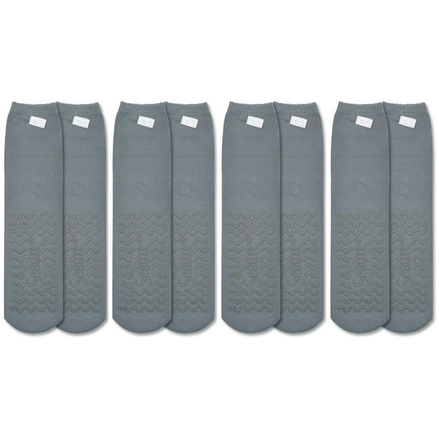 Secure (4 Pairs) Non Skid Socks with All Around Grip Tread, Gray ...