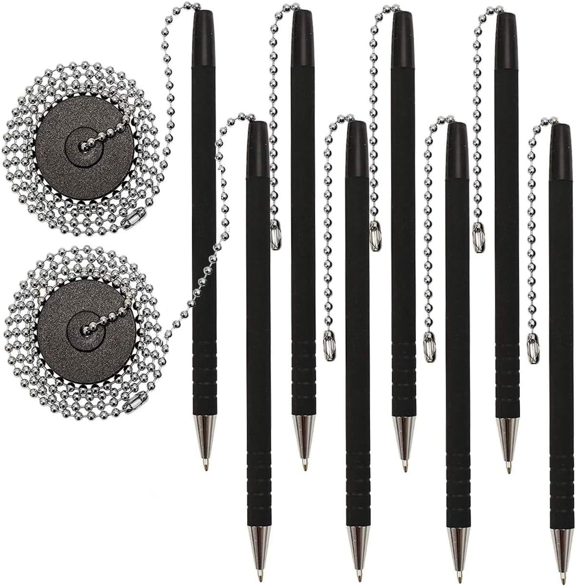 "Secure-A-Pen with Adhesive, 26"" Ball Chain, 8 Pens Pack, Rubber Grip ...