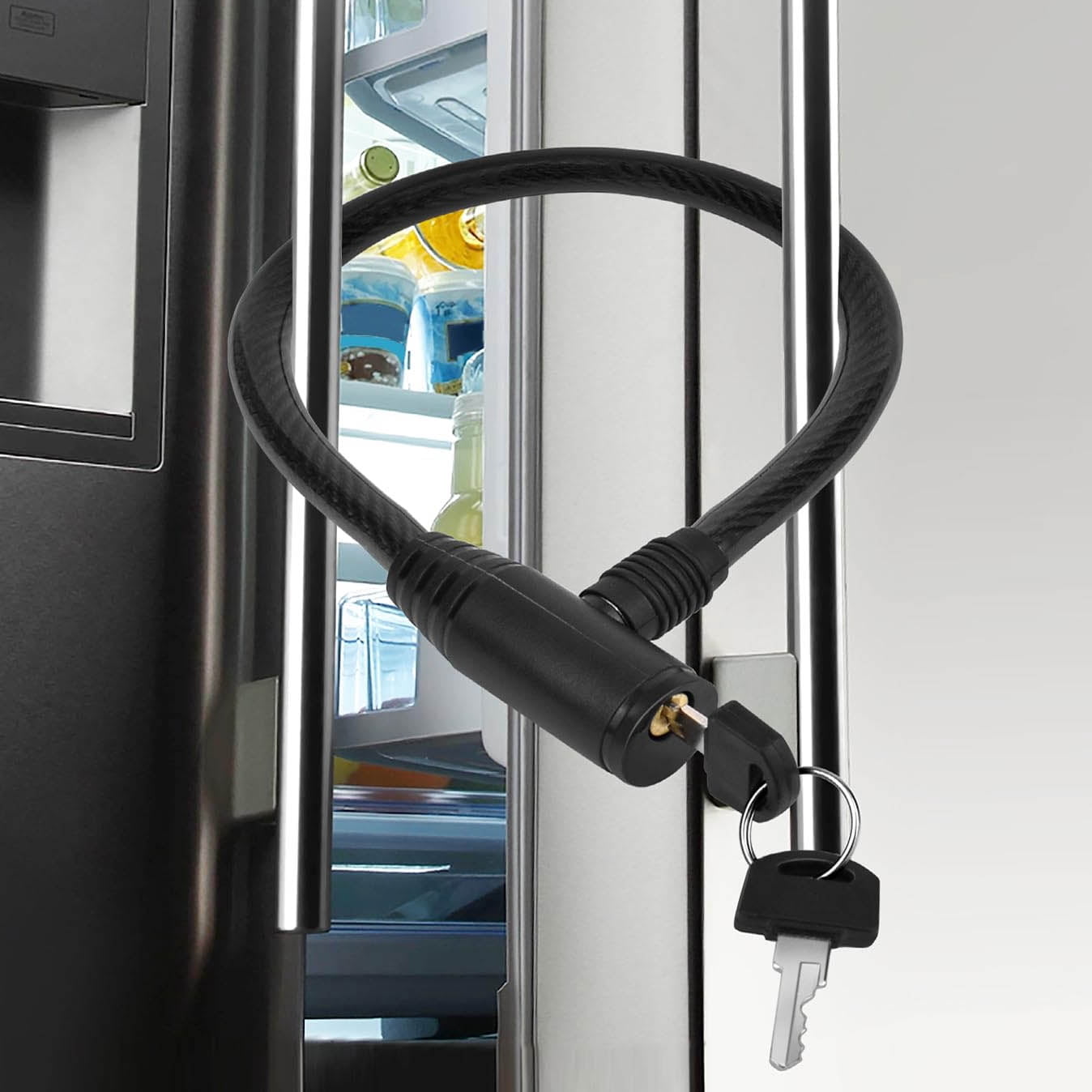 Secure Black Refrigerator Lock with Keys Cable Lock for French Door ...